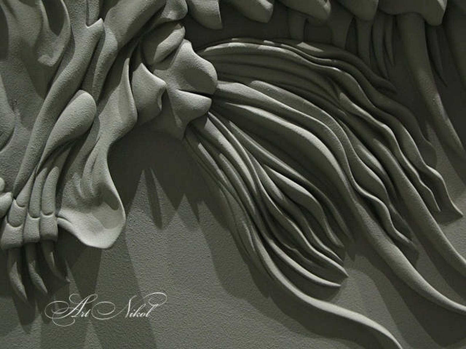 Bas Relief 3D Wall Art Fish Skeleton Sculptural Painting Wall Sculpture ...