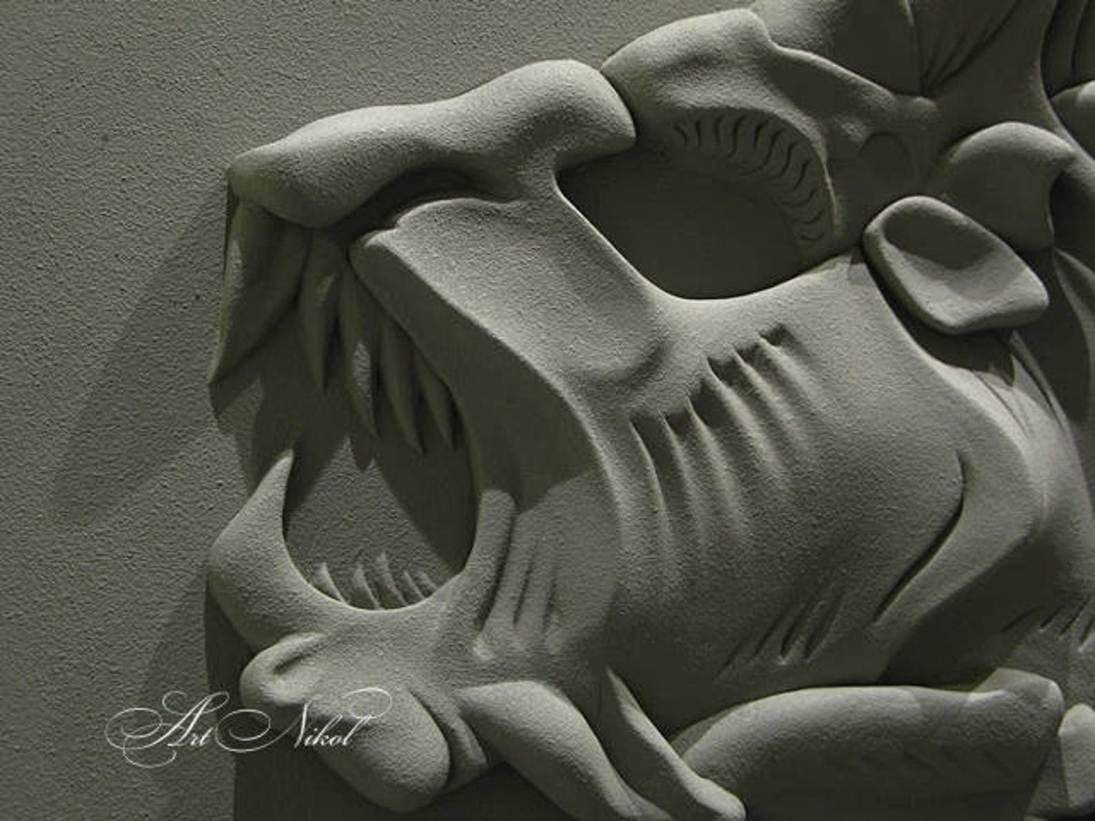 Bas Relief 3D Wall Art Fish Skeleton Sculptural Painting Wall Sculpture ...