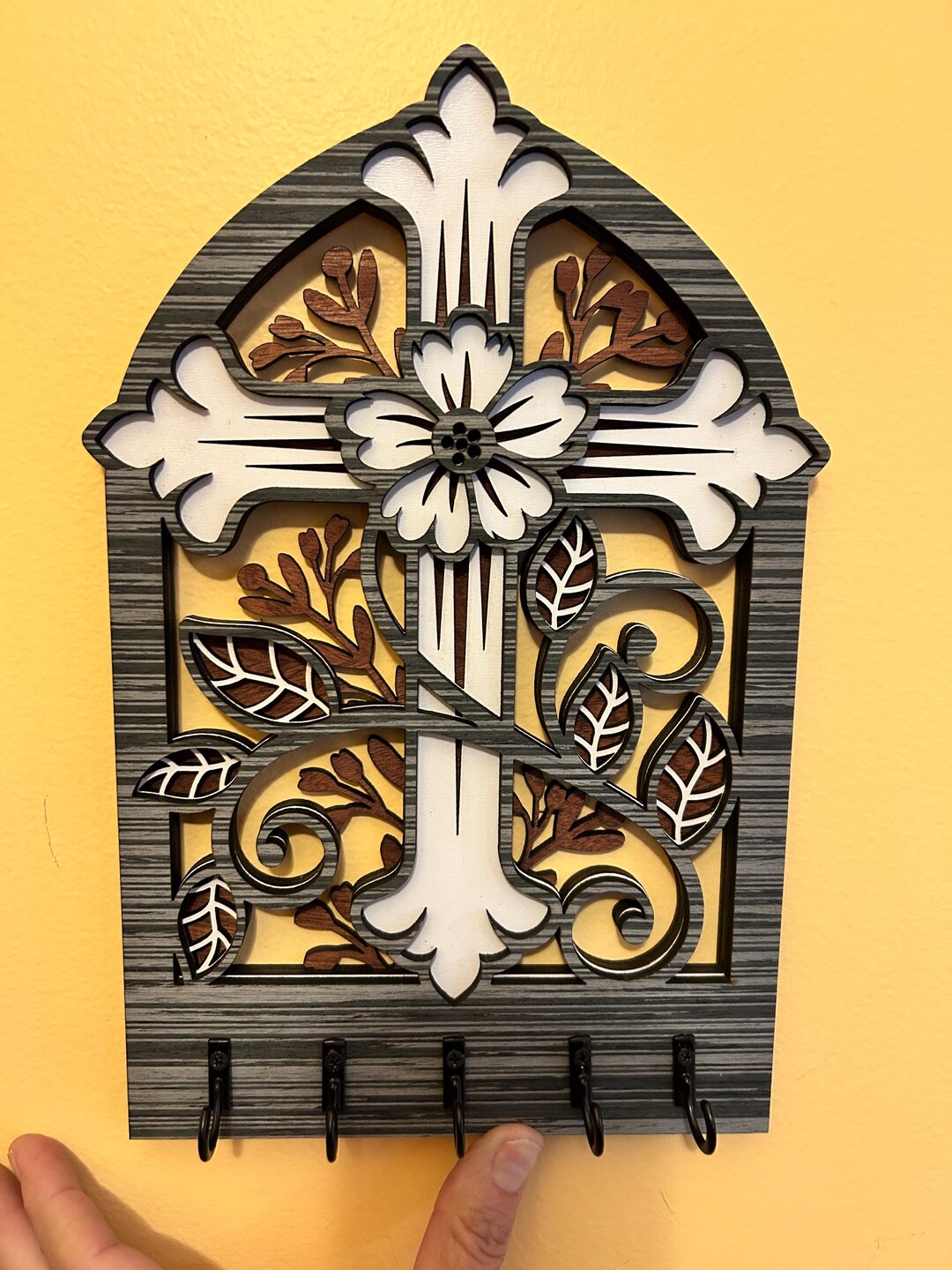 Religious Cross Key Hanger: 3-layers of Unique Colored Wood Arch Shaped ...