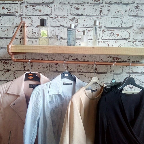 Copper Clothes Rail With Triangular Shelf Brackets | Etsy