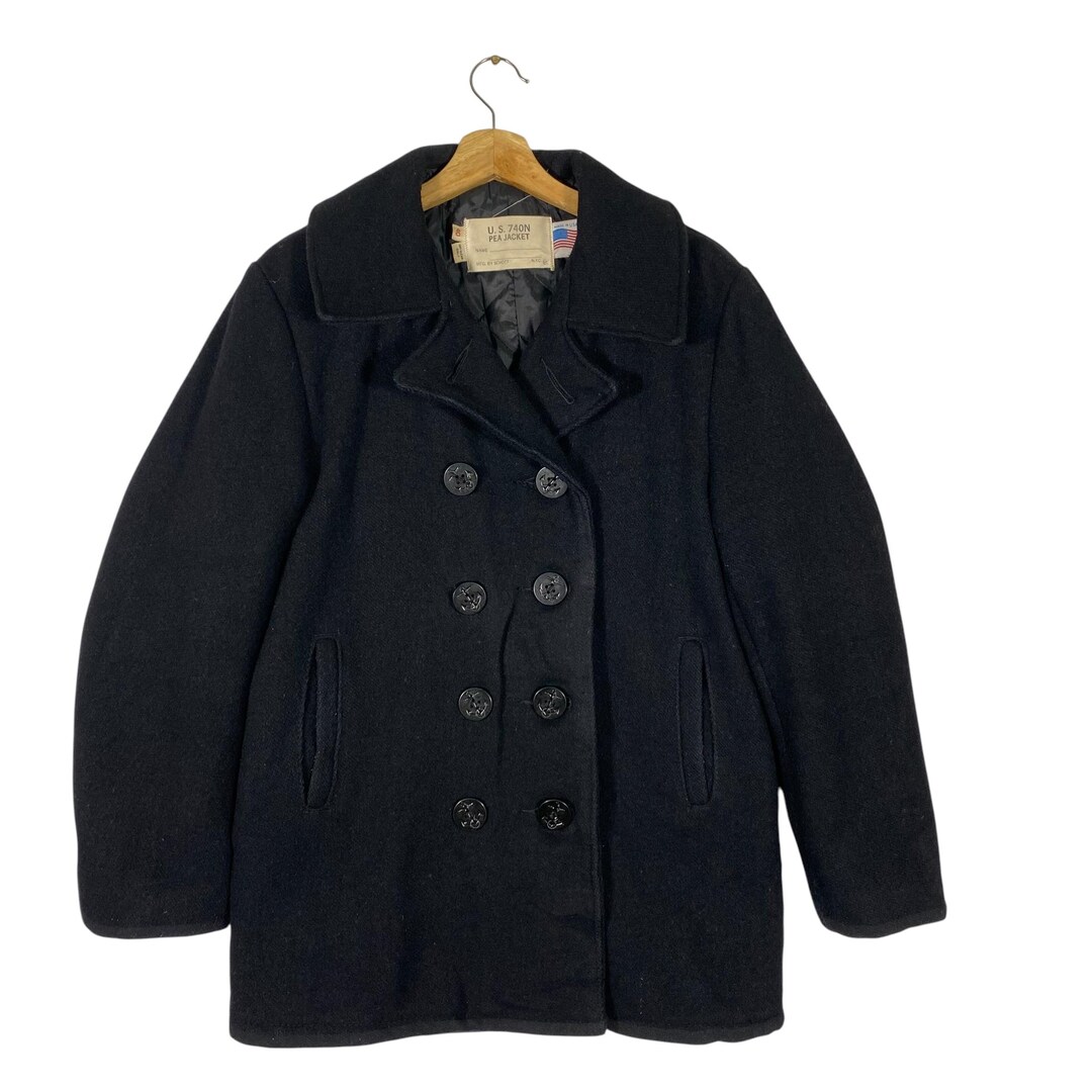 Vintage Schott U.S 740N Peacoat Wool Button Jacket Size 40 (M) Black ...