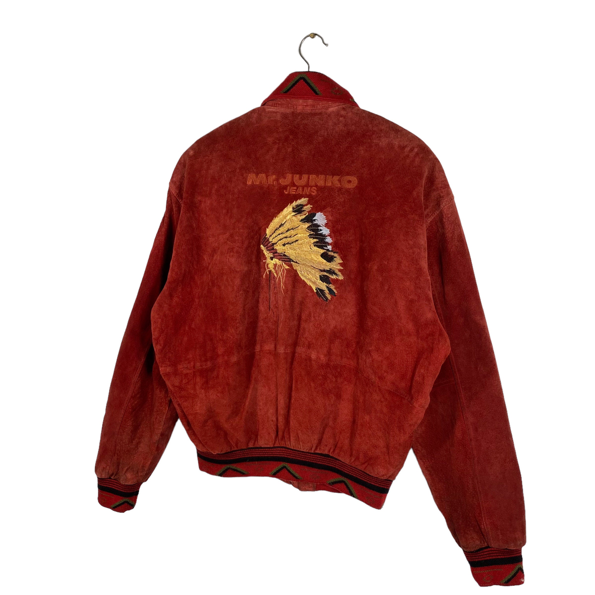 Vintage 90s Mr.junko Jeans Suede Leather Zipper Jacket L Size Red ...
