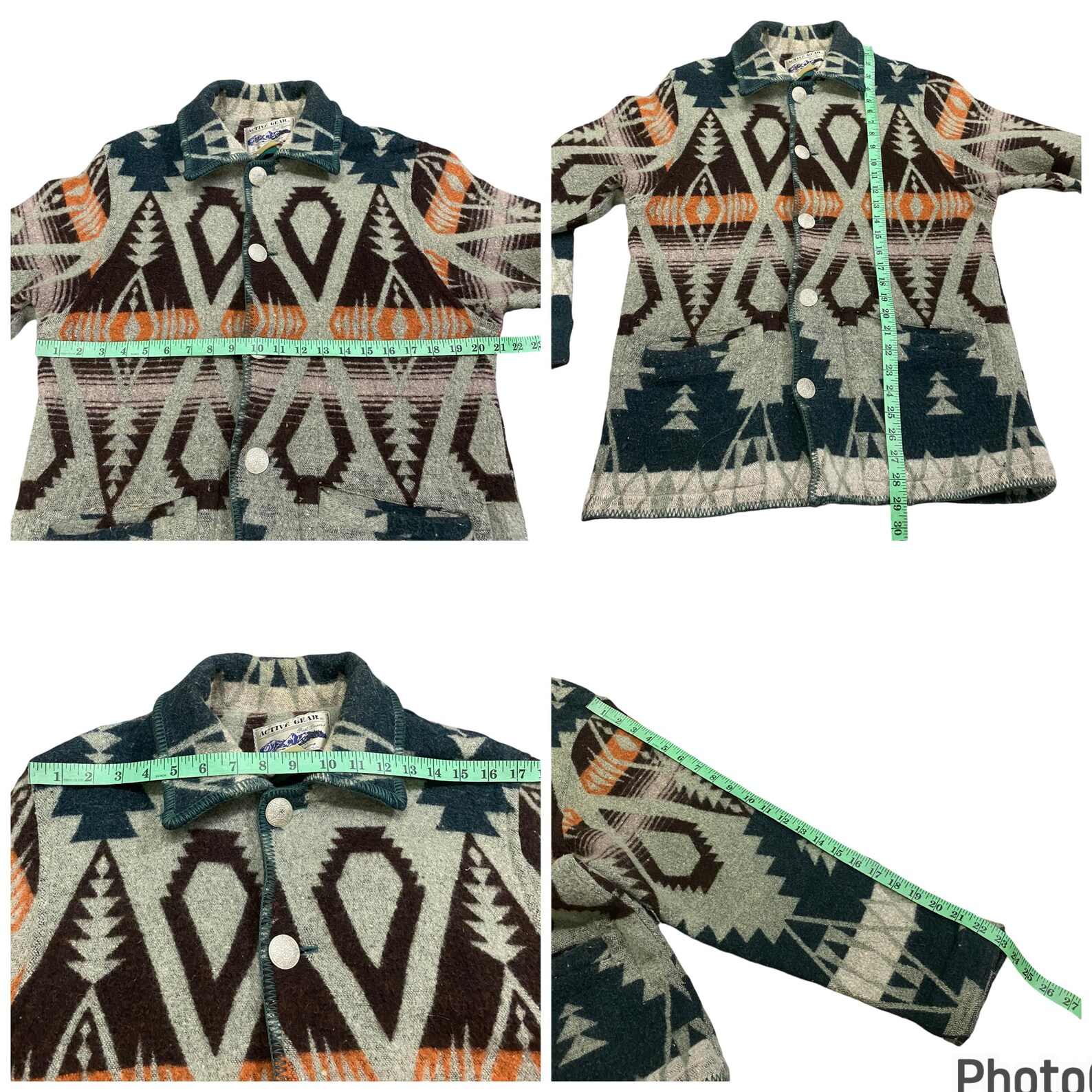 Vintage 90s Active Gear Aztec Native Design Button Jacket M Size Green ...