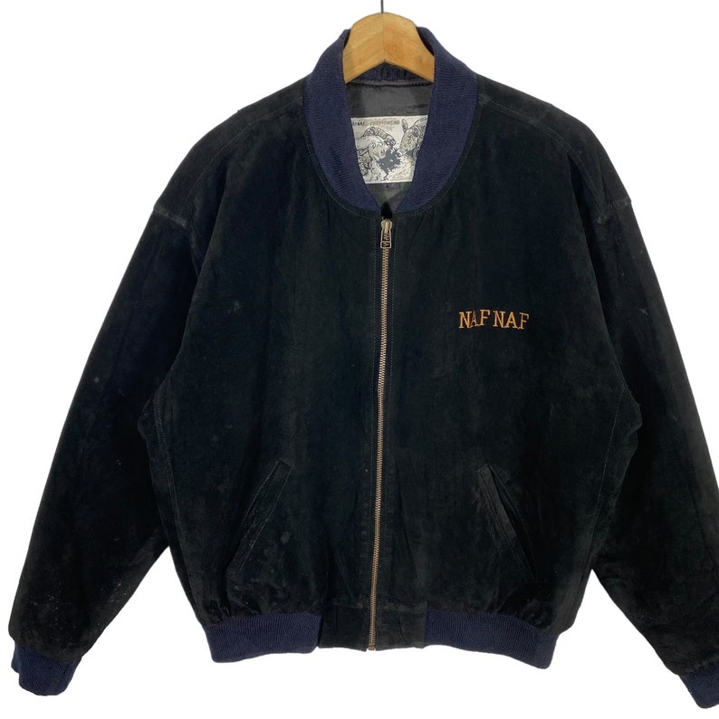 Vintage Naf Naf Leather Bomber Jacket L Size Black Colour - Etsy