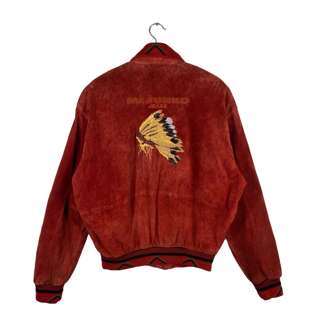 Vintage 90s Mr.junko Jeans Suede Leather Zipper Jacket L Size Red ...