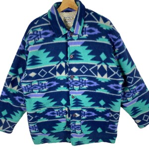 Vintage 90s Impresso Native Design Button Fleece Jacket L Blue/green ...