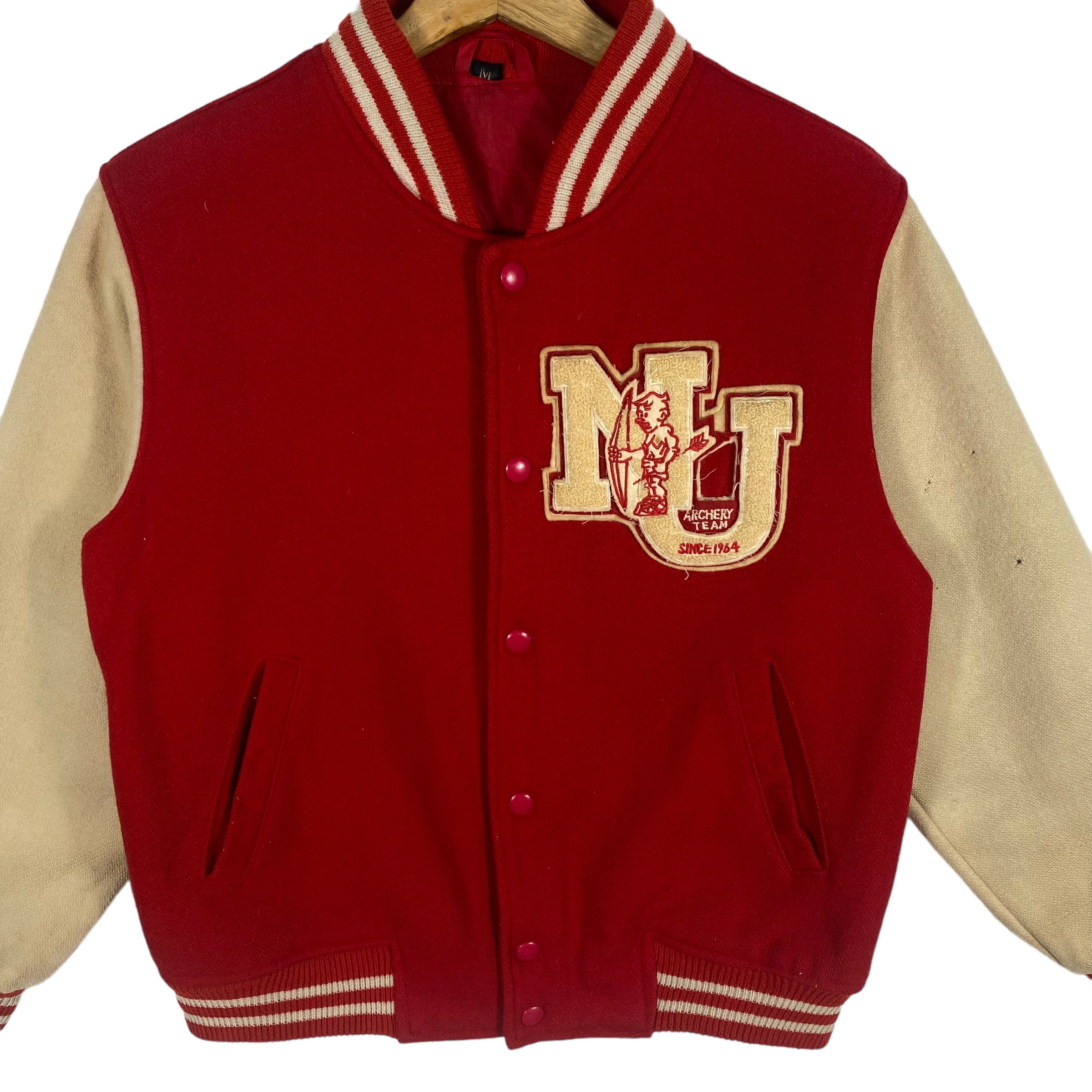 Vintage 90s NU Archery Team Varsity Jacket M Size Red Colour - Etsy