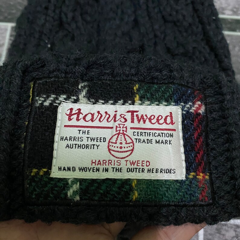 Vintage Harris Tweed X Closshi Cable Knit Beanie Dark Green Size 56-59 ...