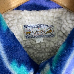Vintage 90s Impresso Native Design Button Fleece Jacket L Blue/green ...