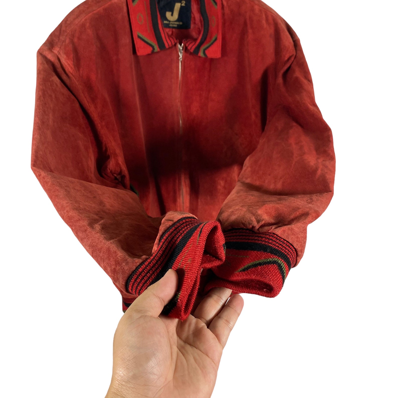 Vintage 90s Mr.junko Jeans Suede Leather Zipper Jacket L Size Red ...