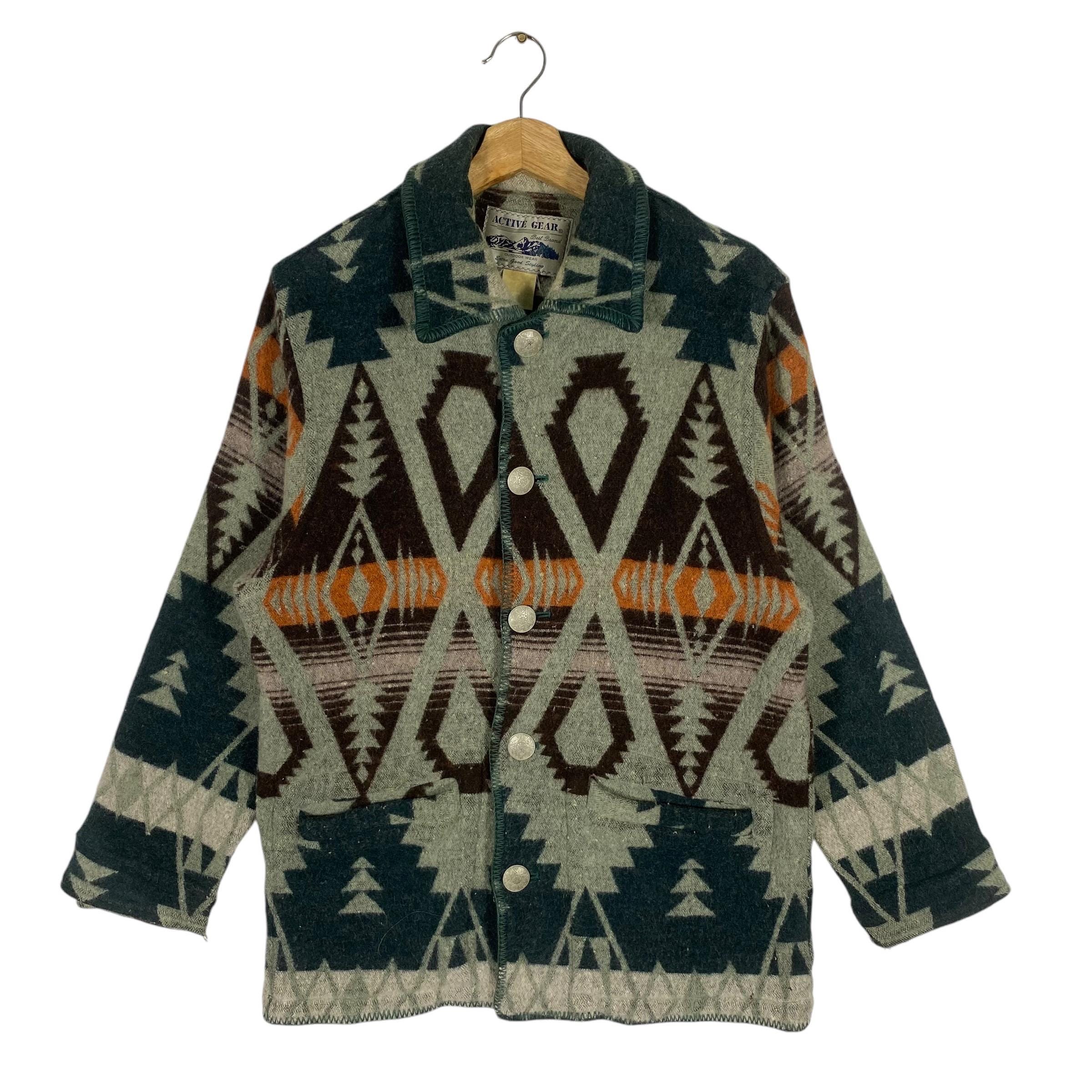 Vintage 90s Active Gear Aztec Native Design Button Jacket M Size Green ...