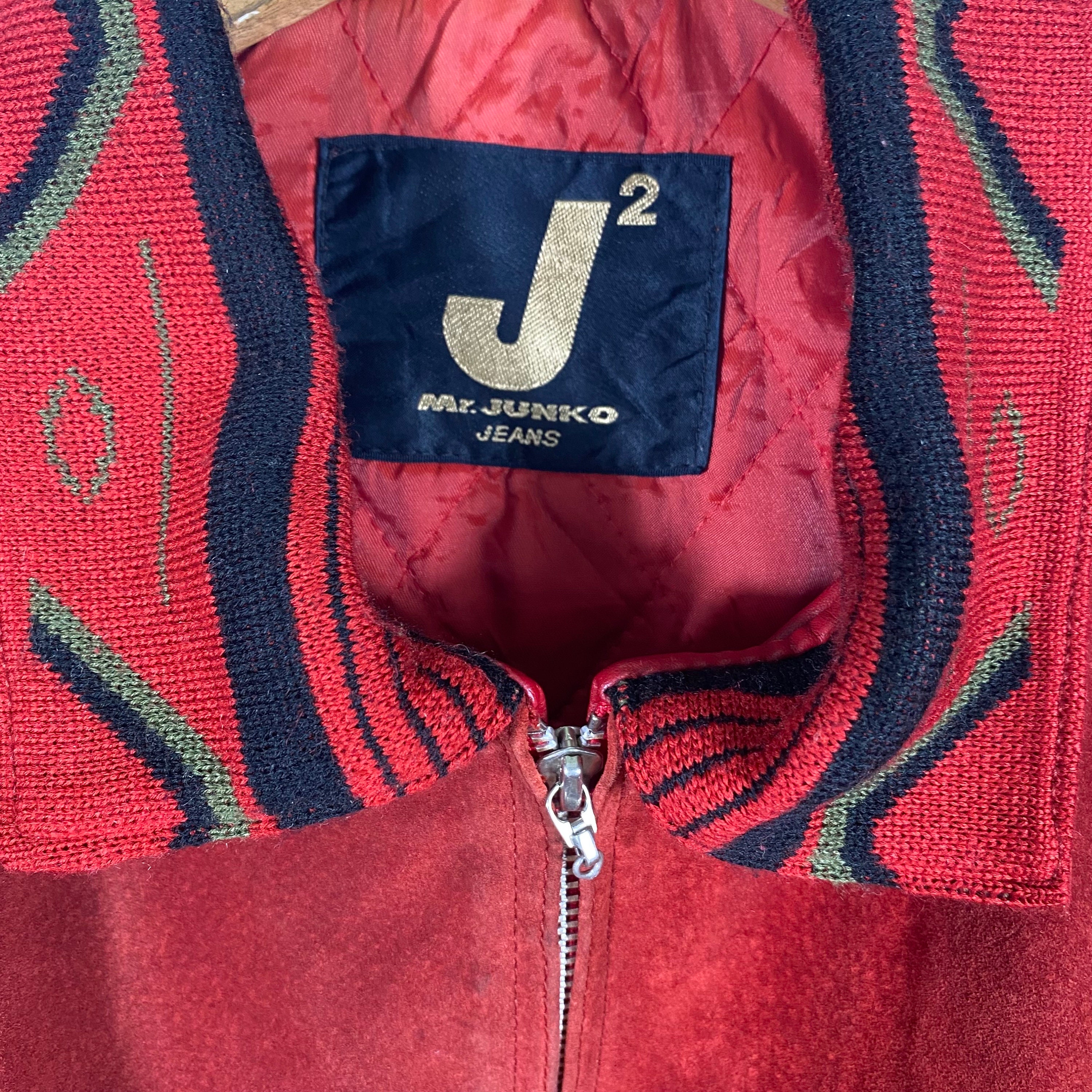 Vintage 90s Mr.junko Jeans Suede Leather Zipper Jacket L Size Red ...