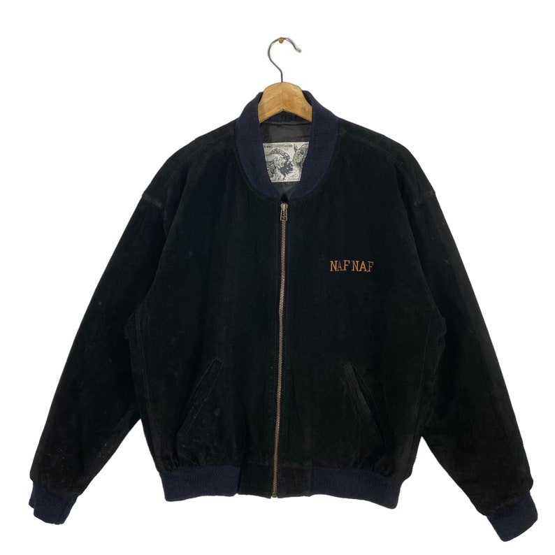 Vintage Naf Naf Leather Bomber Jacket L Size Black Colour - Etsy