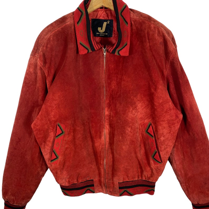 Vintage 90s Mr.junko Jeans Suede Leather Zipper Jacket L Size Red ...