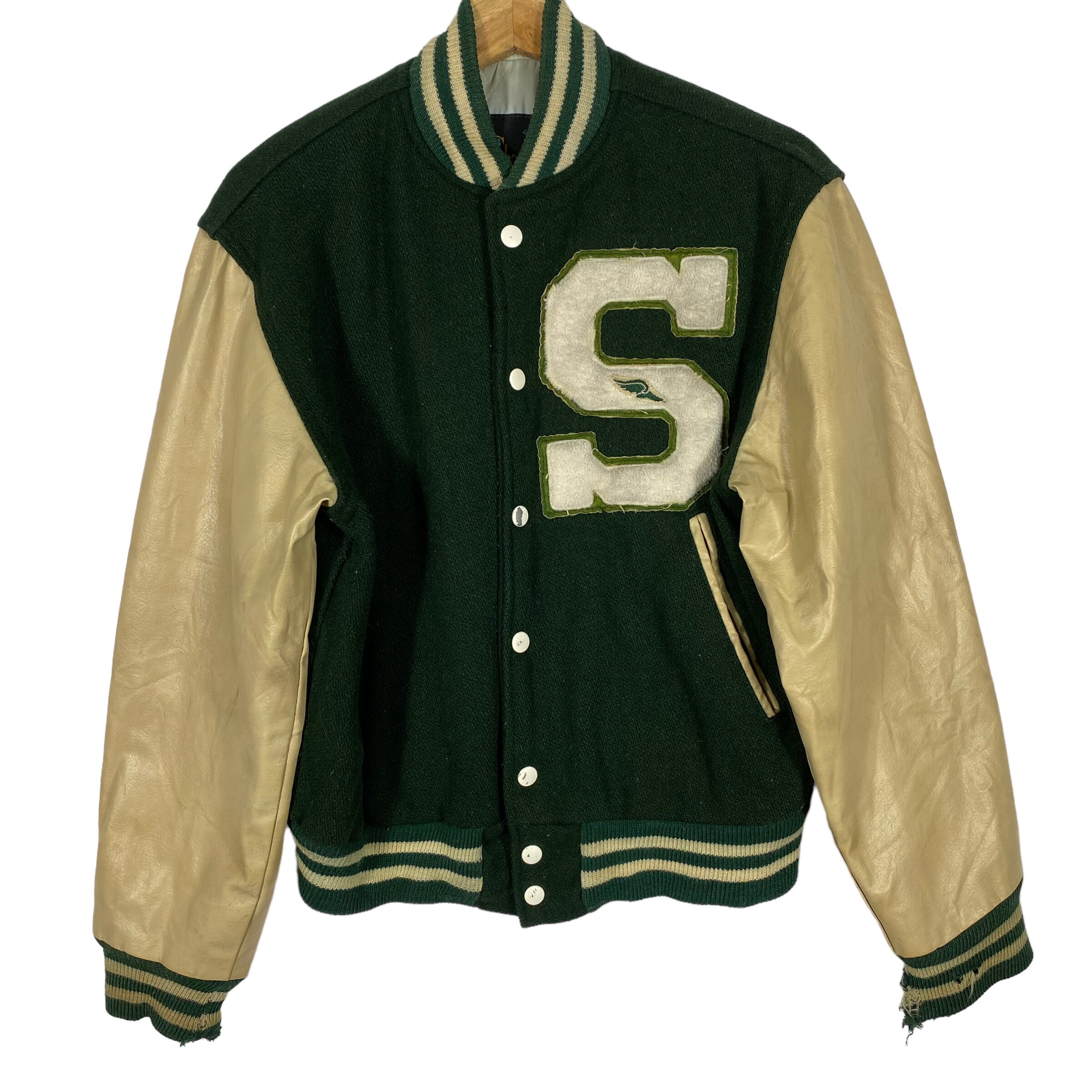 Vintage 60s Champion Running Man Labelled Varsity Jacket S Size Green ...