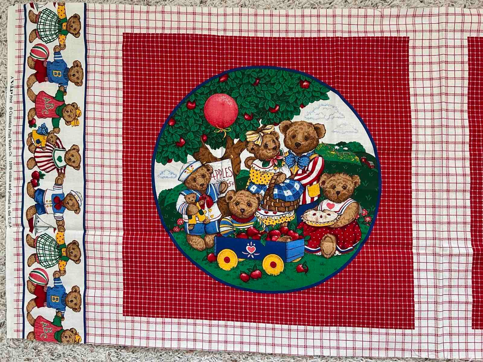 School Bears Picnic Fabric Panel DIY Pillow Cover Quilt Sewing Kit ...