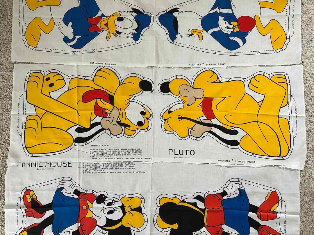 Minnie Mouse Pluto Or Donald Duck Fabric Panel For 20 Stuffed Doll Or