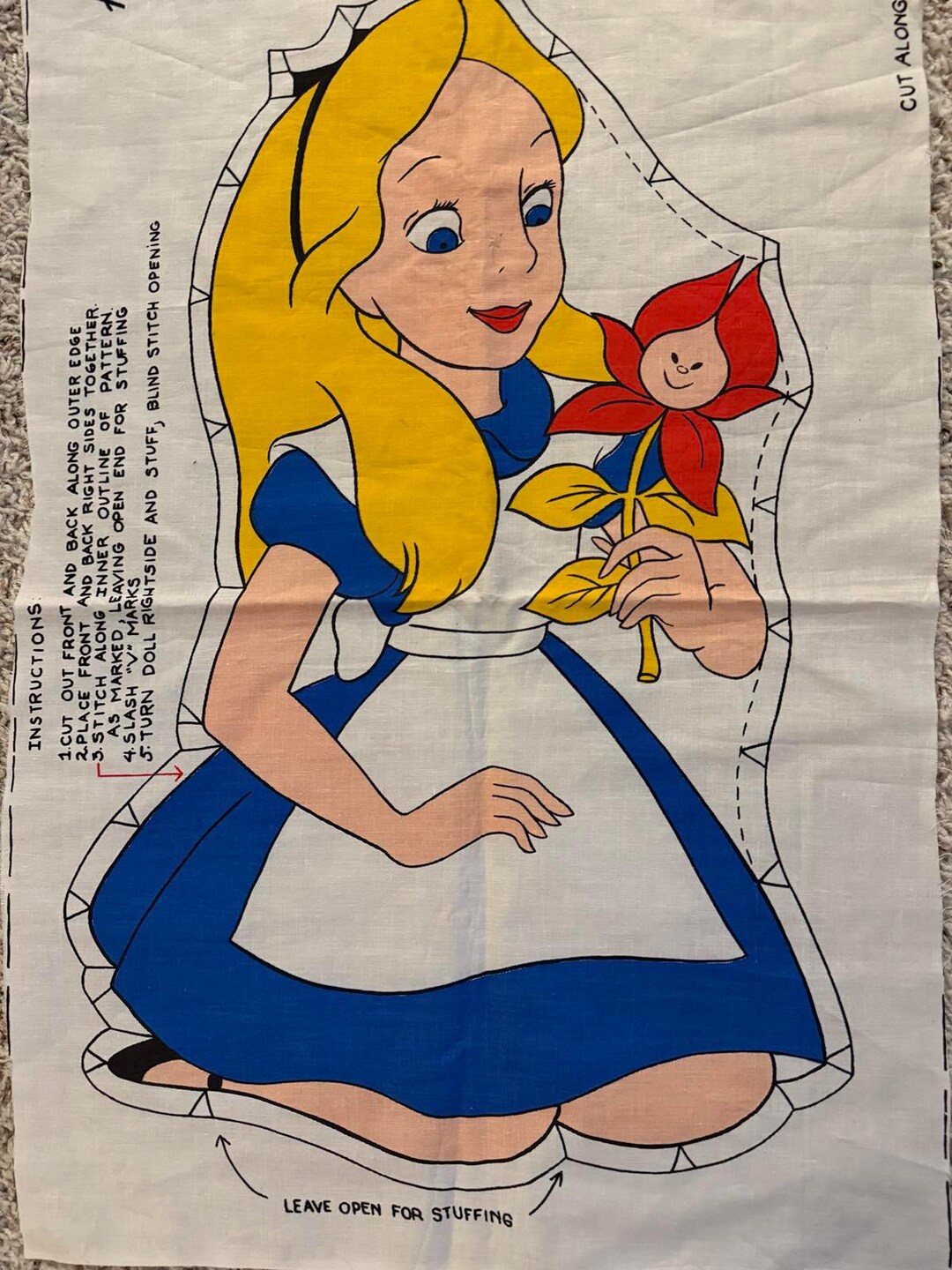 Vintage Alice in Wonderland Cut Stuff Sew Fabric Panel Craft DIY Pillow ...