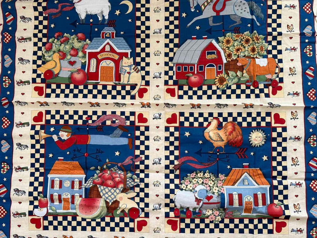 Vintage Susan Winget Fabric Panel, Folk Art Fabric # 2233, 1995 by ...