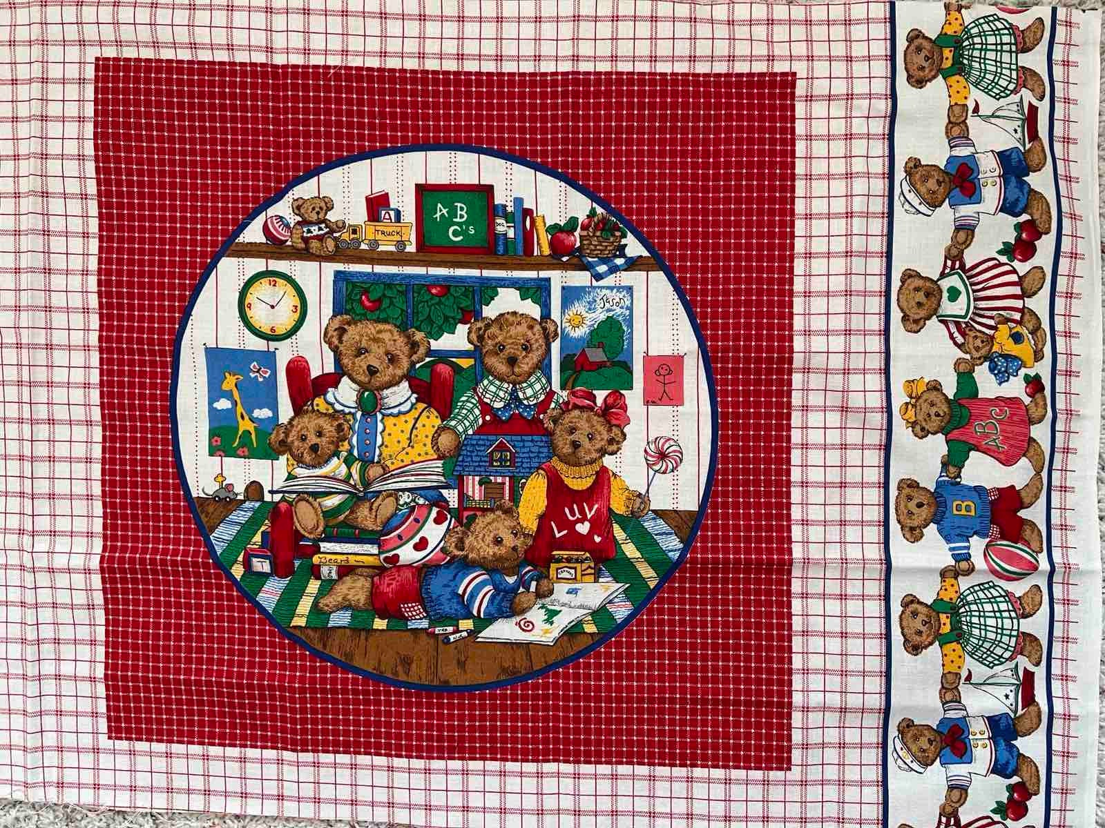 School Bears Picnic Fabric Panel DIY Pillow Cover Quilt Sewing Kit ...