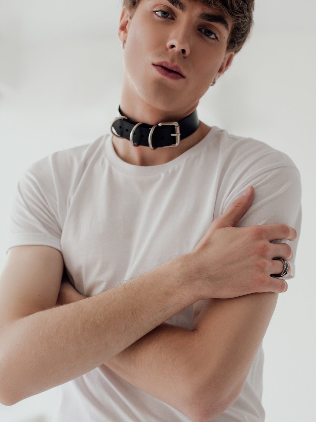 Submissive Collar Men Leather Necklace Bondage Collar Leather Choker Fetish Collar Necklace for ...
