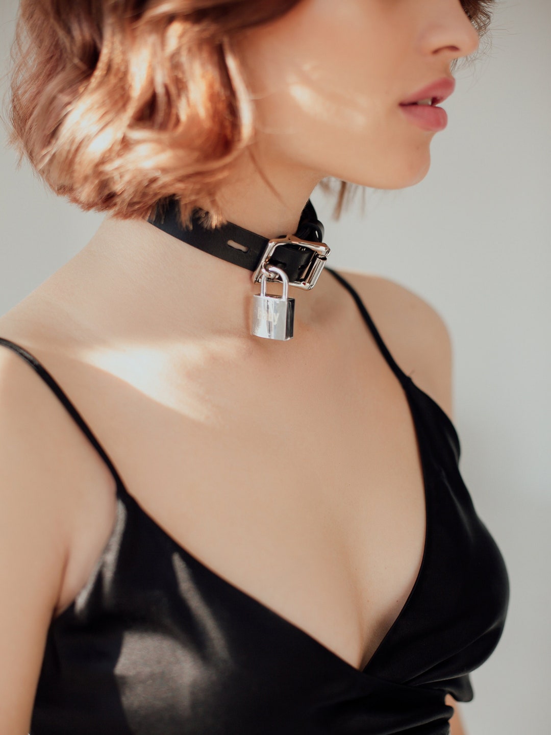 Leather Bdsm Locking Collar Engraved Custom Fetish Collar Submissive 6053