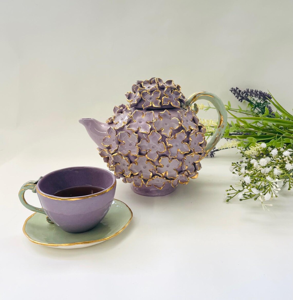 Porcelain Teapot Inspired by the Hydrangea Flower. Modeled and ...