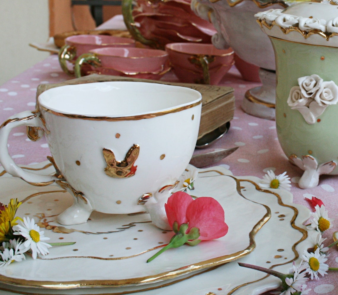 Porcelain tea cup called WHITE RABBIT. Entirely | Etsy