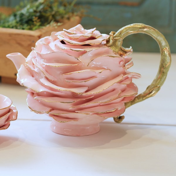 Pink Rose Teapot - Etsy