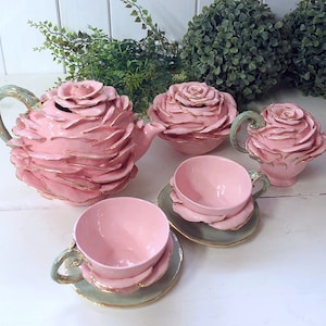 Complete Tea Set Rose: Teapot, Sugar Bowl, Milk Jug, Cups, Soucers. - Etsy