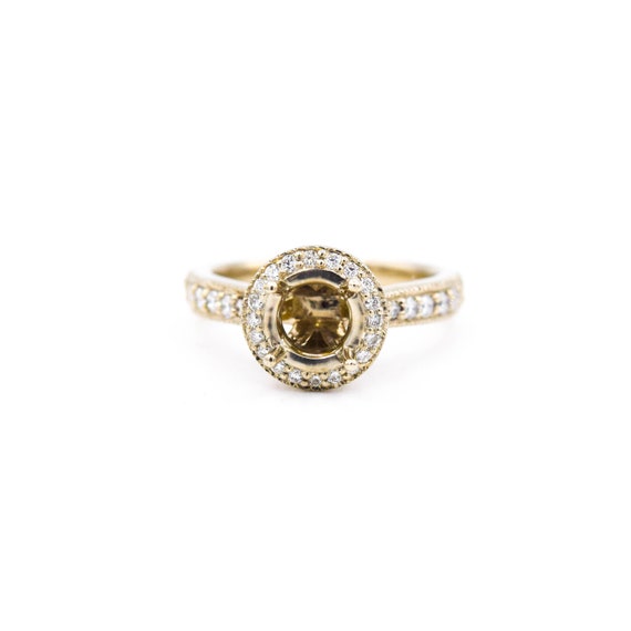 Round Engagement Ring 14K Yellow Gold Empty Gemstone With - Etsy