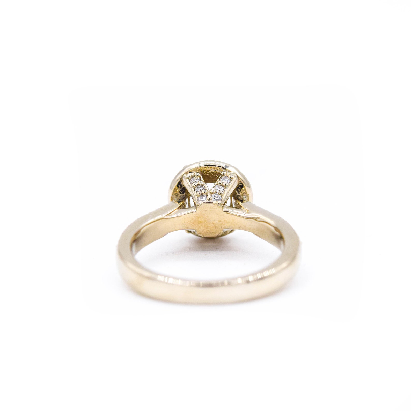 Round Engagement Ring 14K Yellow Gold Empty Gemstone With Diamonds ...