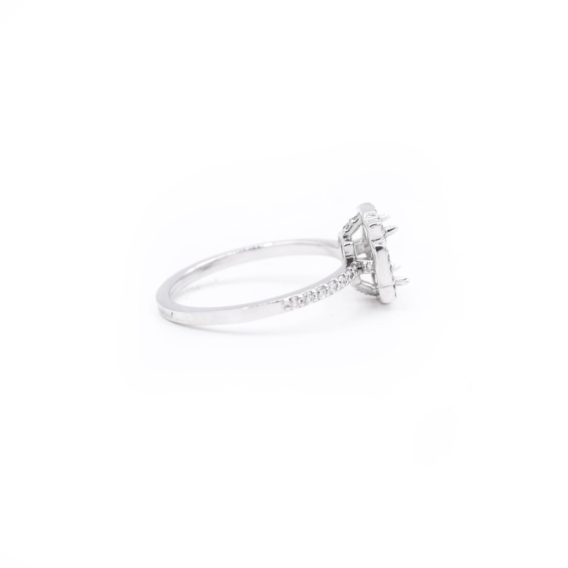 14K White Gold Square Engagement Ring With Diamonds Sqaure Empty ...