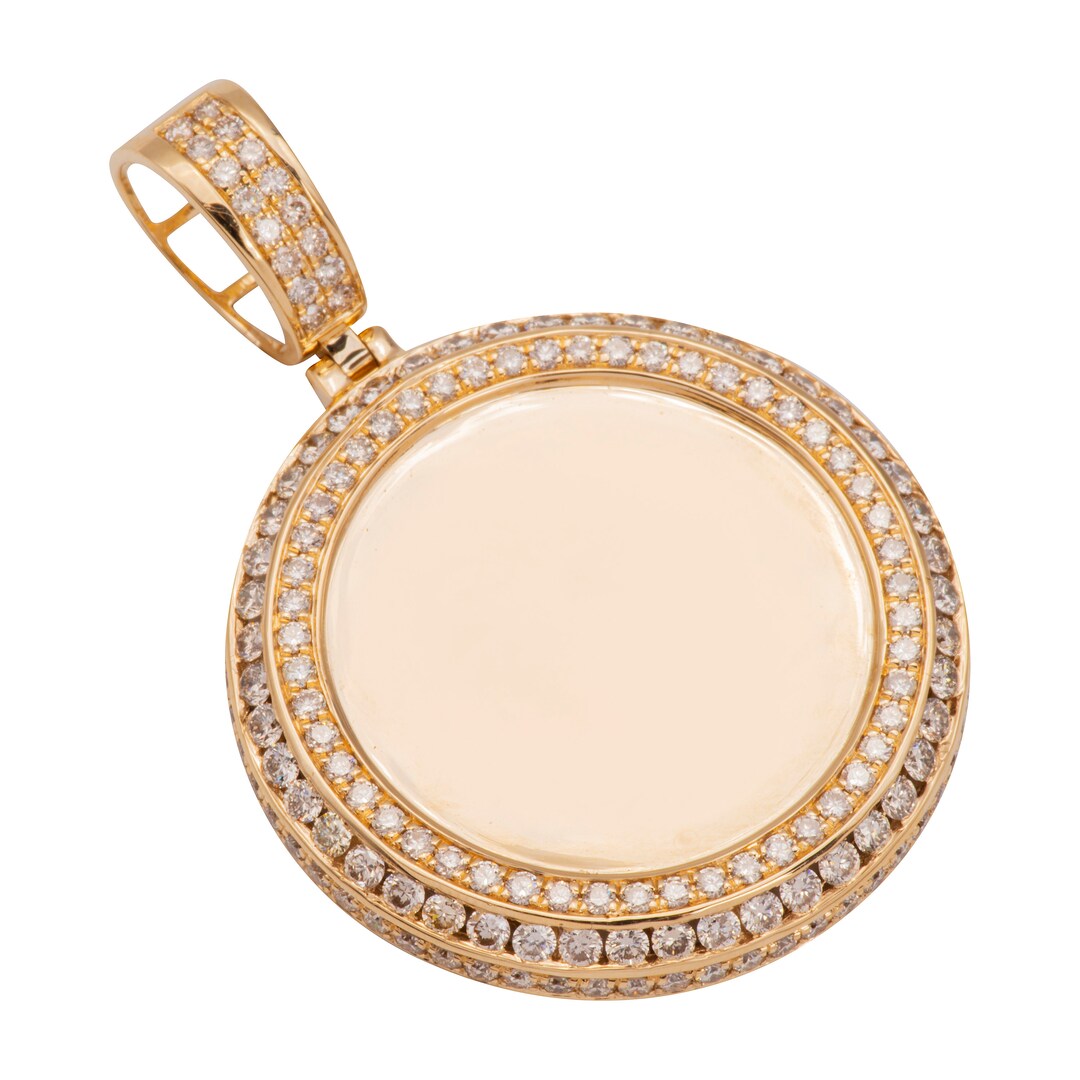 14K Yellow Gold Diamond Medallion Customizable Photo Memorial Pendant ...