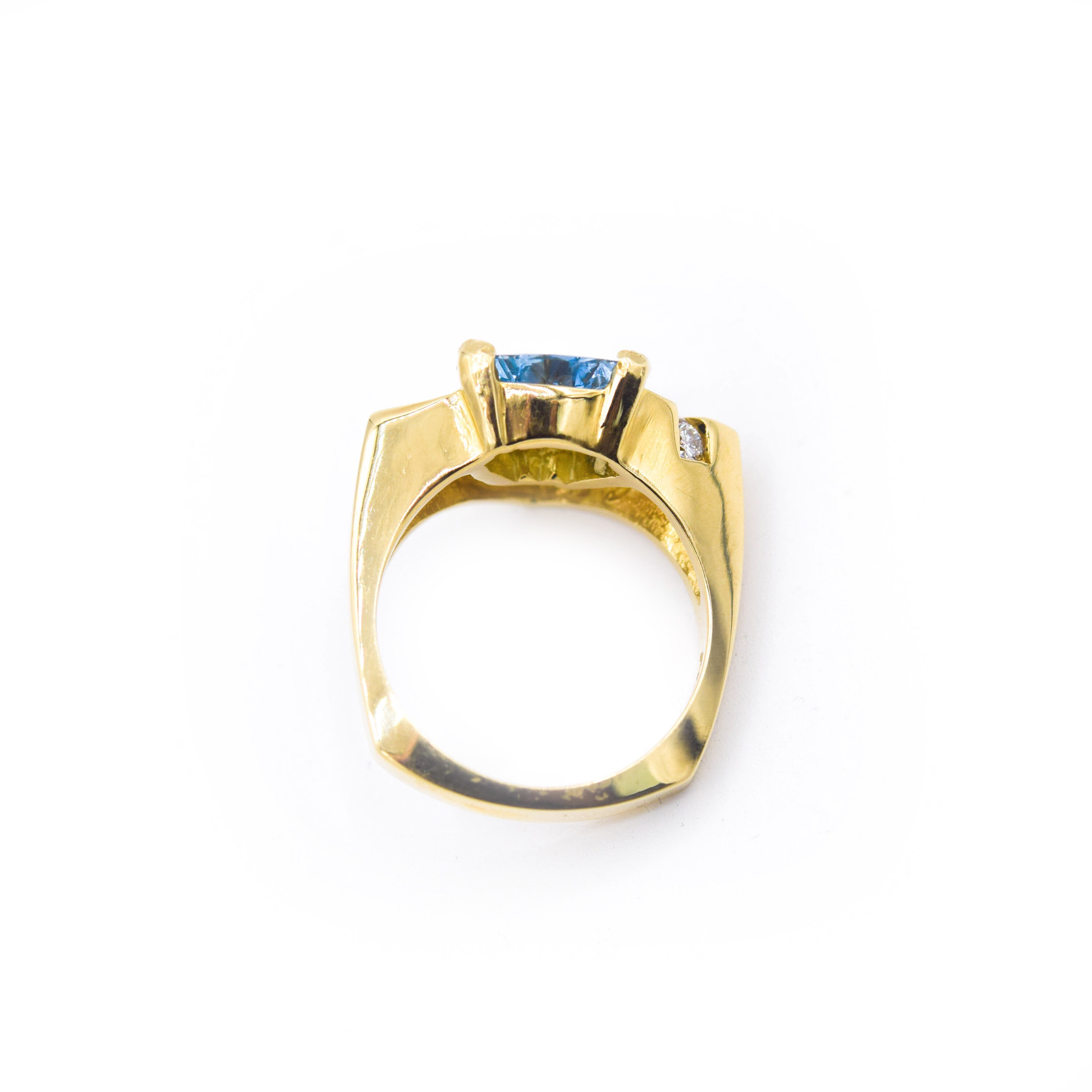 14K Yellow Gold Triangle Shaped Ring With Rectangle Band and - Etsy