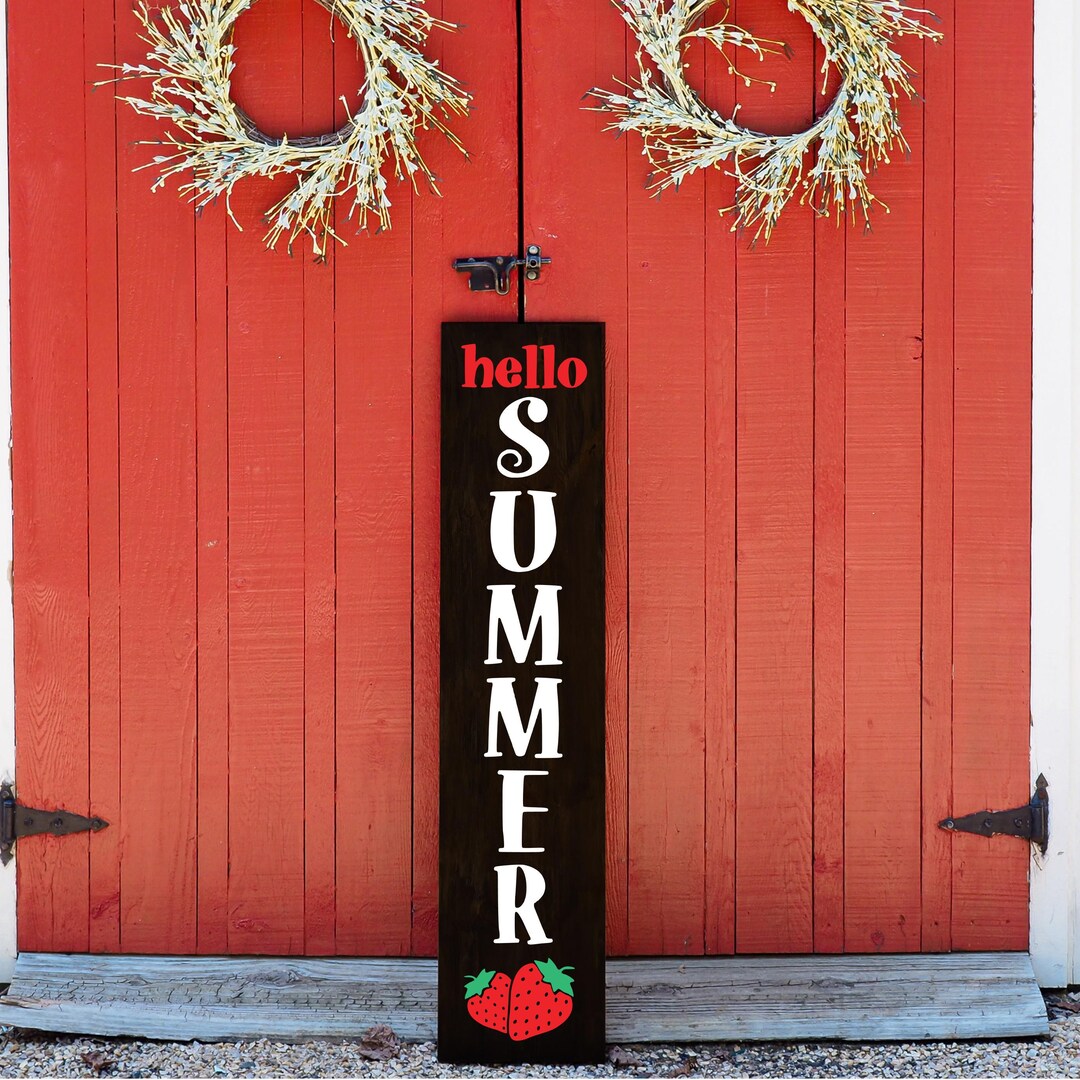 Hello Summer Strawberry ~ Wooden Sign, Porch Sign, Outdoor Sign, Custom ...