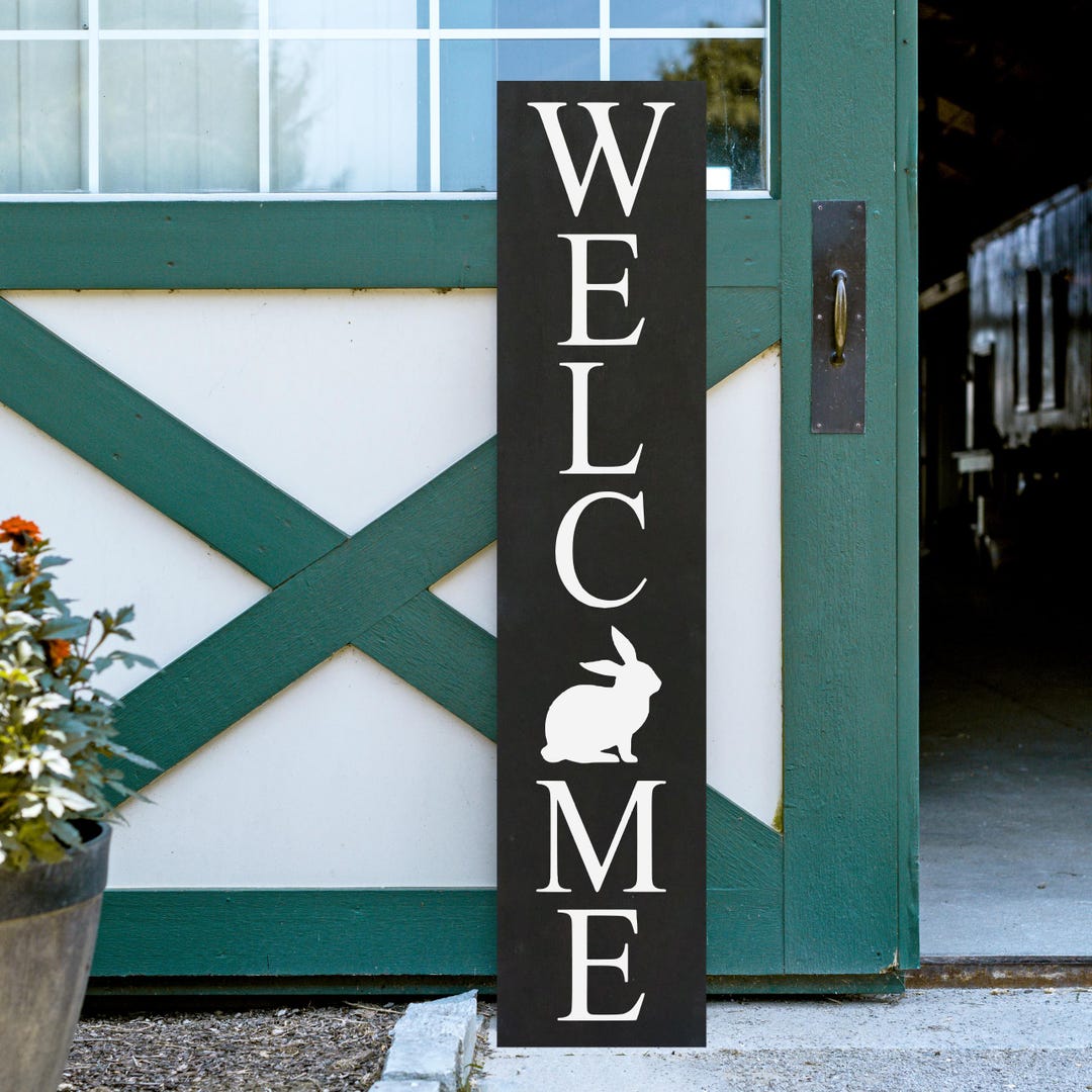 Welcome Bunny Rabbit Wooden Sign, Porch Sign, Outdoor Sign, Custom ...