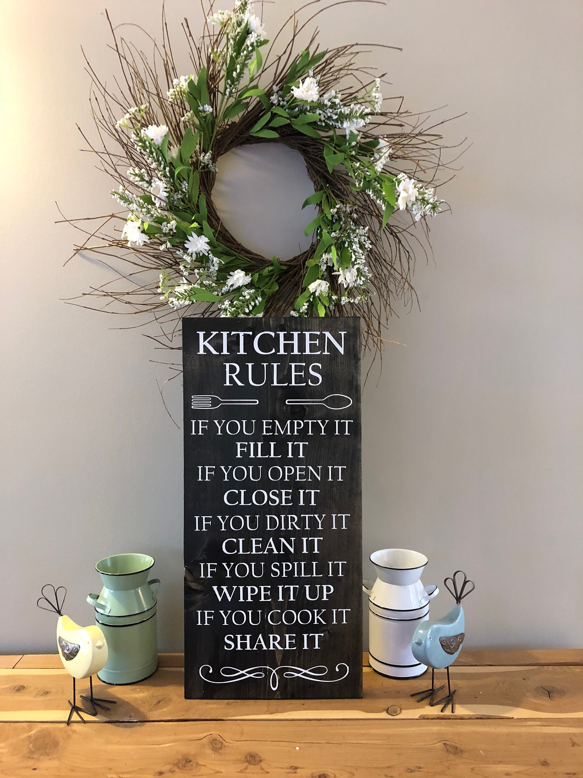 Kitchen Rules Wooden Sign | Etsy