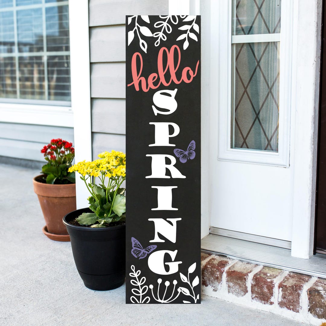 Hello Spring Floral Border Porch Sign ~ Wooden Sign, Porch Sign ...