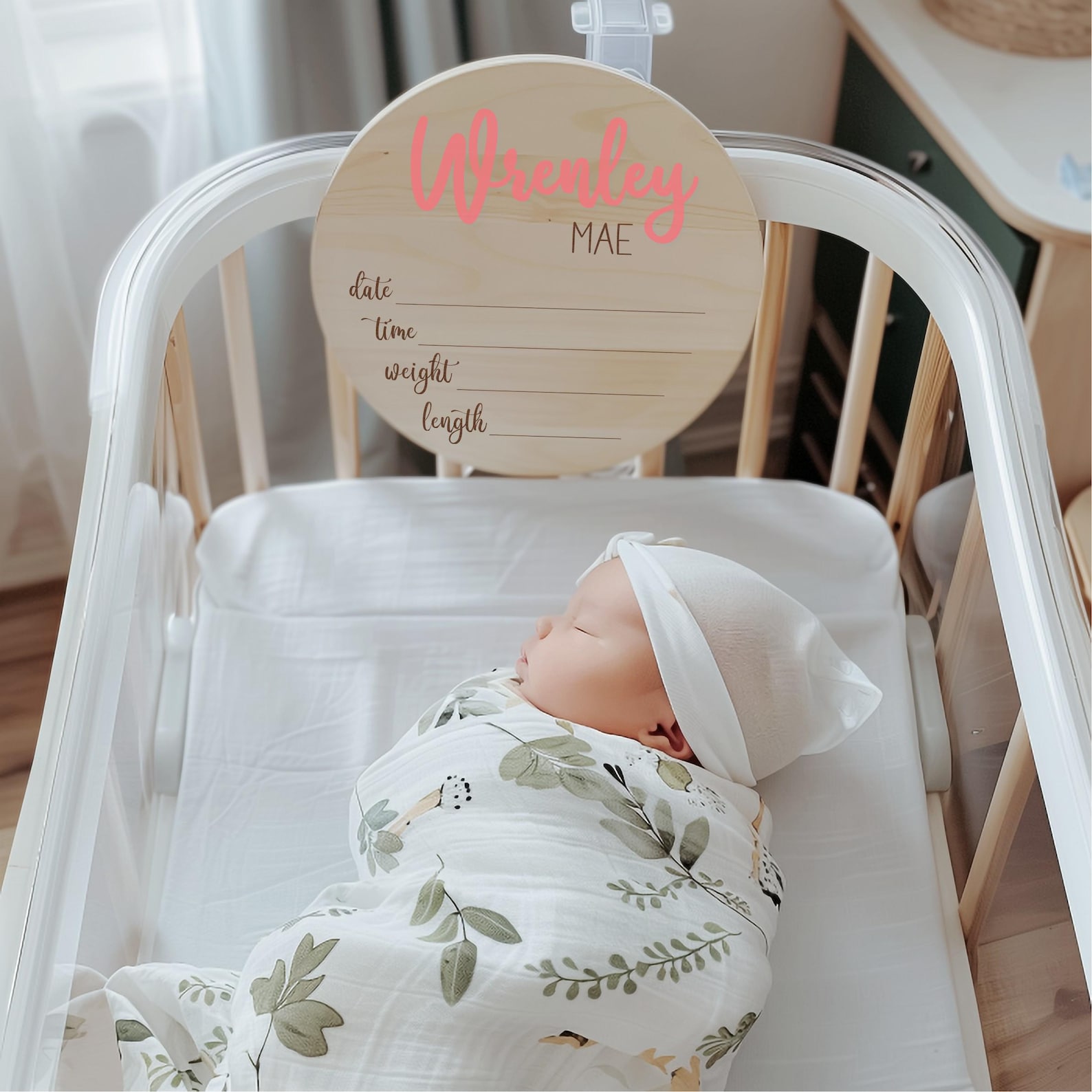 Baby Announcement Hospital Name Sign - Wooden Round Name Sign, Custom ...