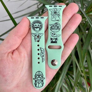 Cute Baby Grogu Laser Engraved Apple Watch Band for 38/40/41/42/44/45 ...