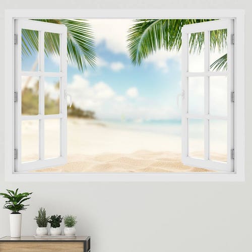3D Window Beach Decal Plam Murals 3D Wall Decor Vinyl Wall - Etsy Canada