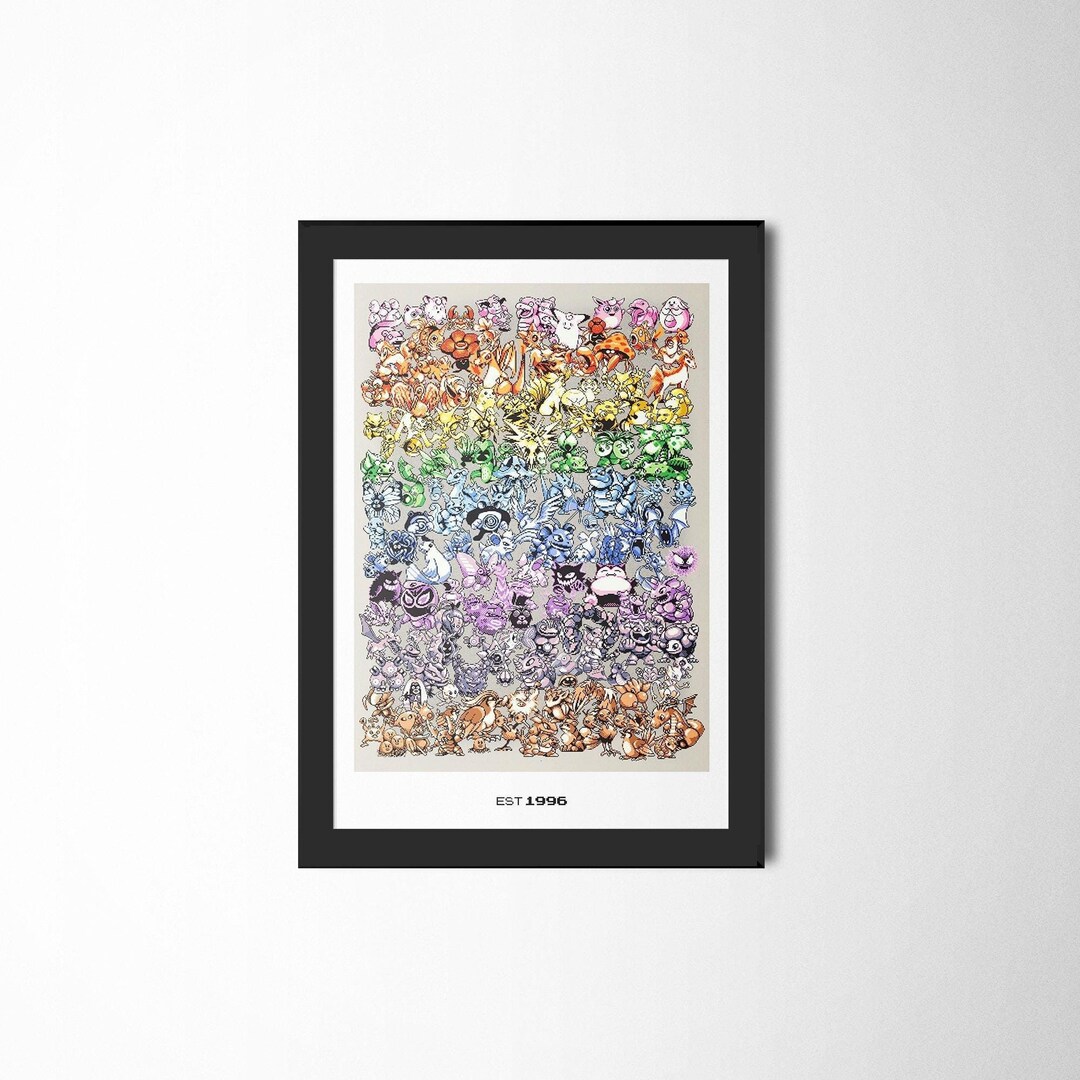 Rainbow First Gen Pokemon Poster, Retro Pokemon 8-bit/pixelated Poster ...