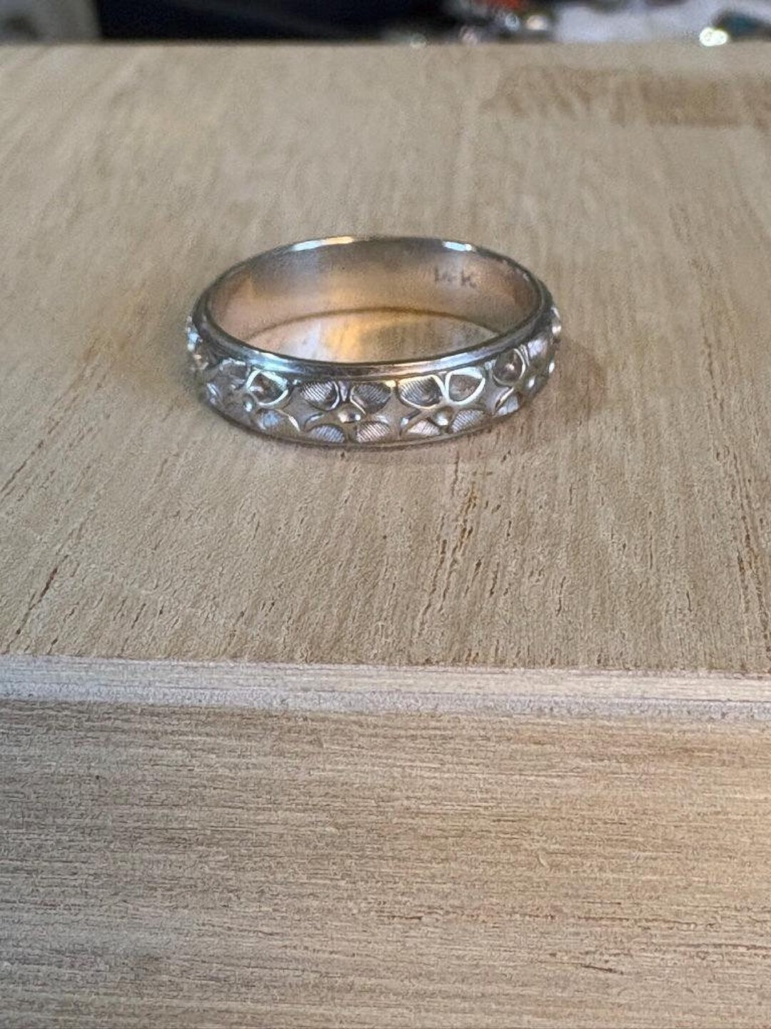 Vintage Art Deco 14k White Gold Forget-me-not Wedding Band (size 8 1/4 ...