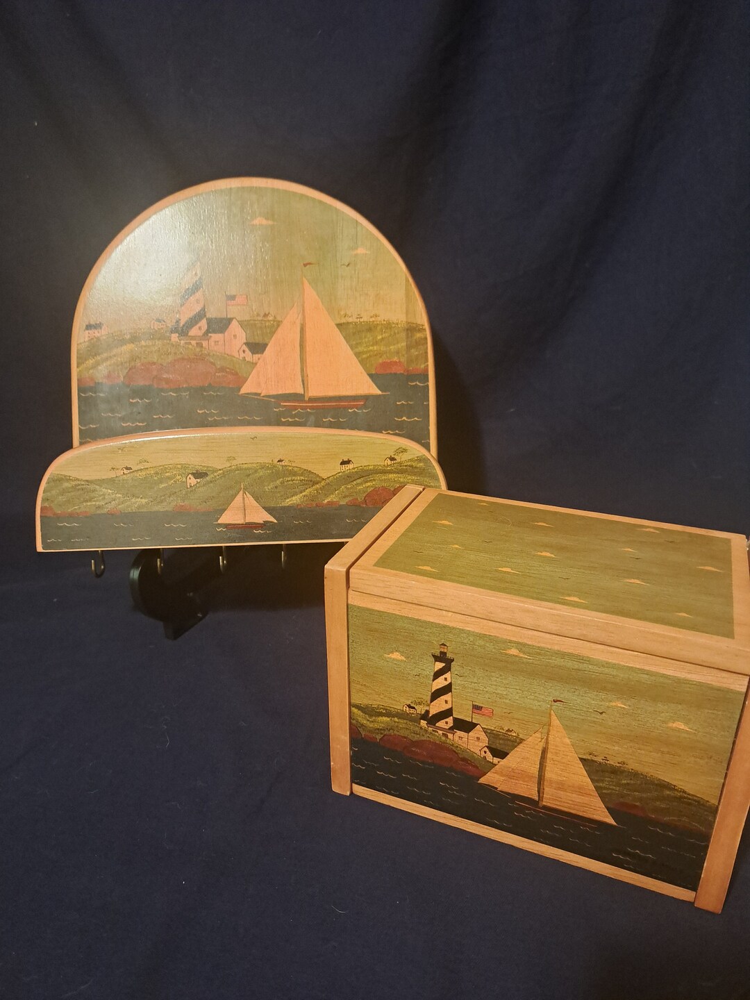 Warren Kimble Wooden Americana 1997 Recipe Box and Mail/key Holder ...
