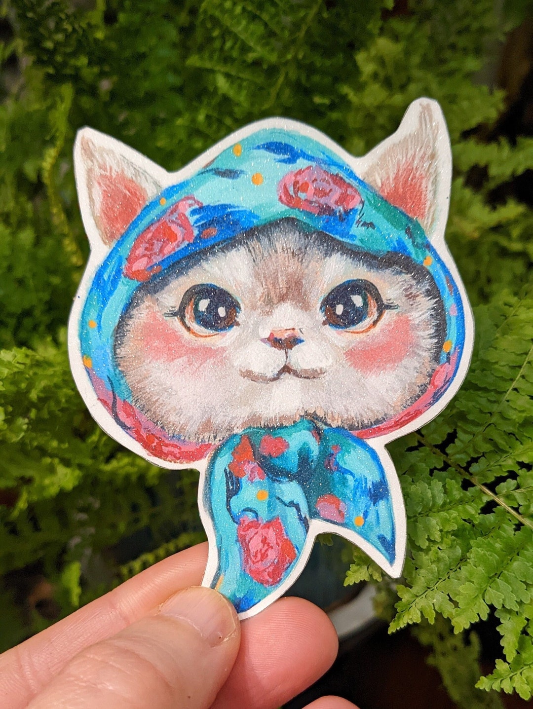 Babushka Kitty, Slavic Cat Sticker, Shimmery Weatherproof 3 Inch Hand ...