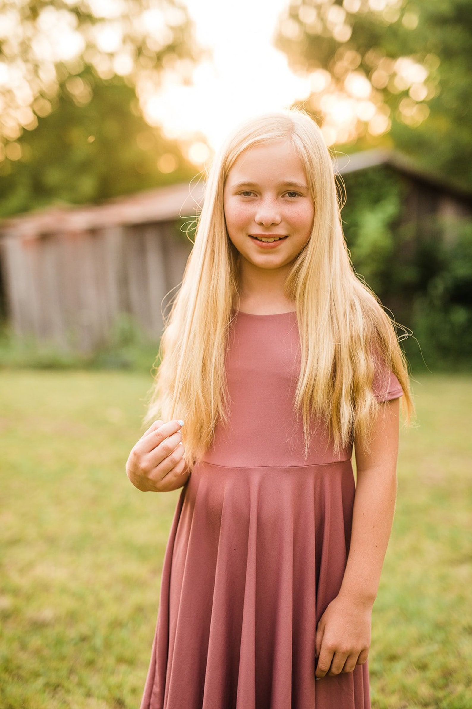 Modest girls dress-twirl dress-tween-mauve solid-ready to | Etsy