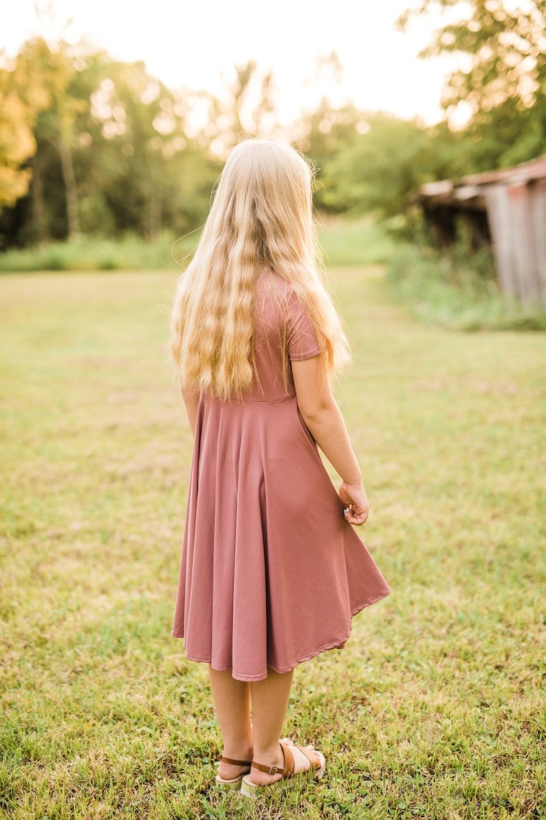 Modest girls dress-twirl dress-tween-mauve solid-ready to | Etsy