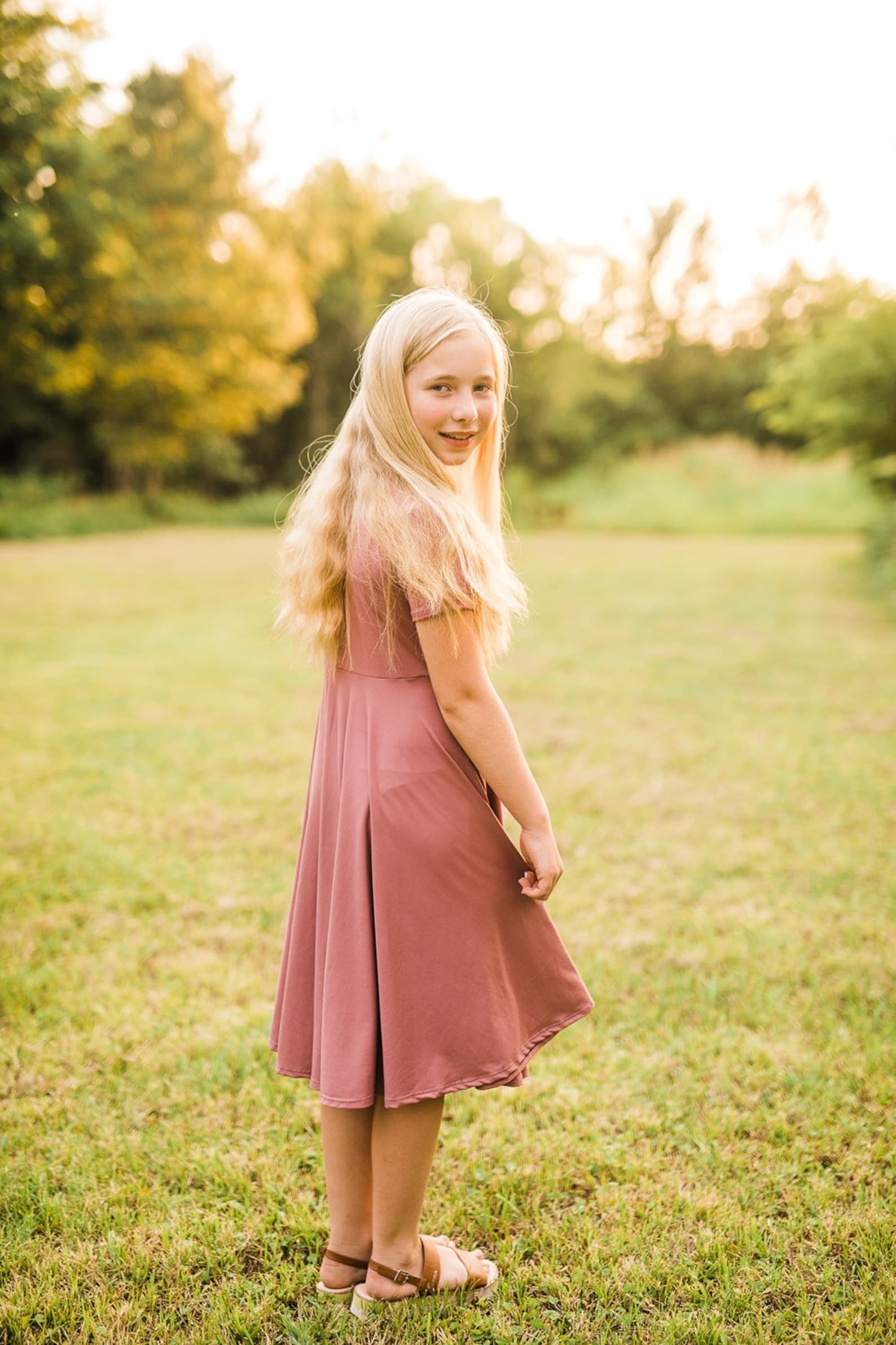 Modest girls dress-twirl dress-tween-mauve solid-ready to | Etsy