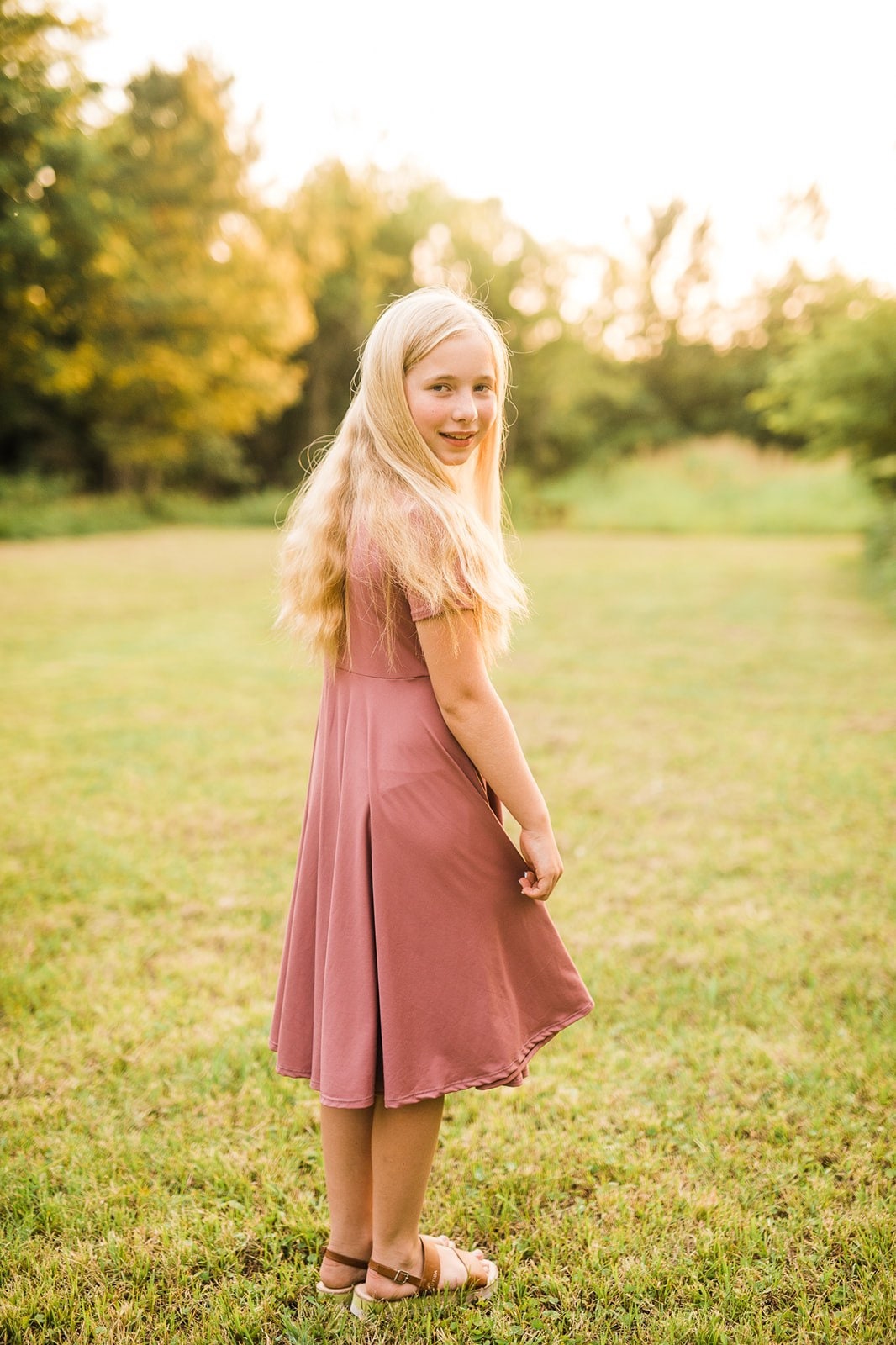 Modest Girls Dress Twirl Dress Tween Mauve Solid Ready To Etsy